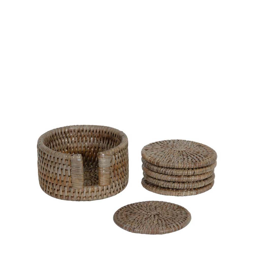 Rattan Drink Coasters - Set of 6, Round, Homewares | Satara